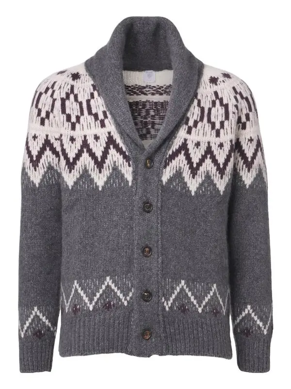 Eleventy Cashmere Silk Jacquard Shawl Neck Cardigan - Grey