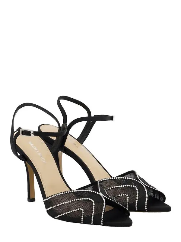 Mach & Mach Crystal Embellished Mesh Sandals - Black