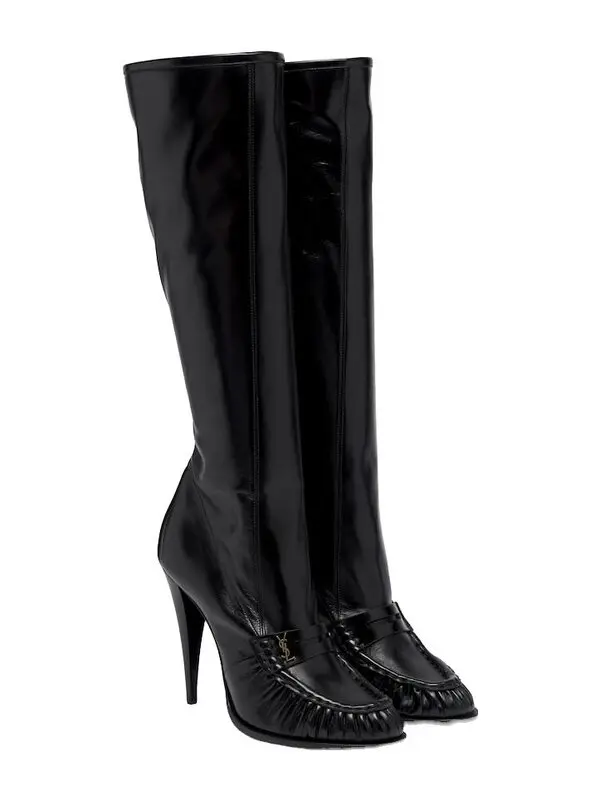 Saint Laurent Le Loafer Cassandre Leather Knee-high Boots - Black