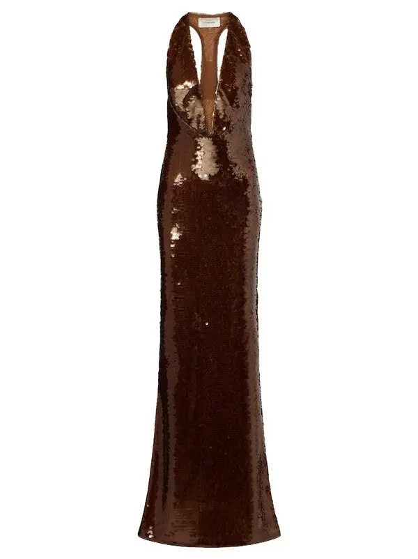 THE NEW ARRIVALS ILKYAZ OZEL Olympia Sequined Gown - Brown