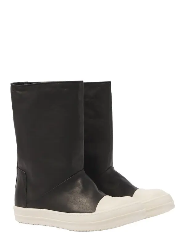 Rick Owens Leather Mid Calf Boots - Black