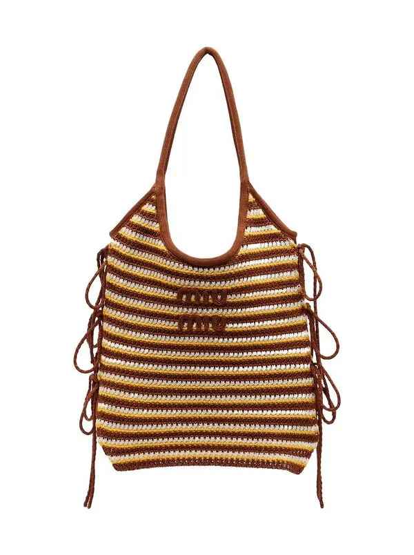 Miu Miu Ivy Crochet Striped Tote Bag - Brown