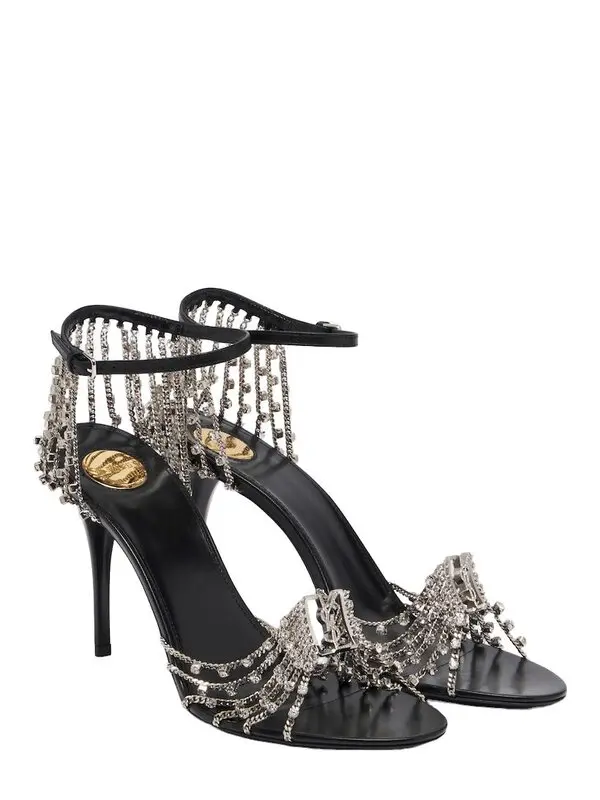 Saint Laurent Babylone Embellished Leather Sandals - Silver