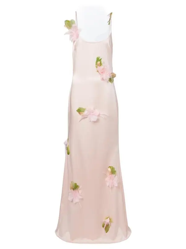 THE NEW ARRIVALS ILKYAZ OZEL Nara Feather-trimmed Satin Gown - Pink