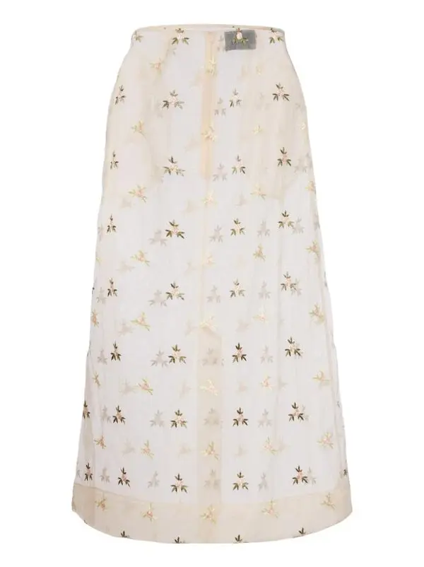 Simone Rocha Embroidered Tulle Midi Skirt - Beige