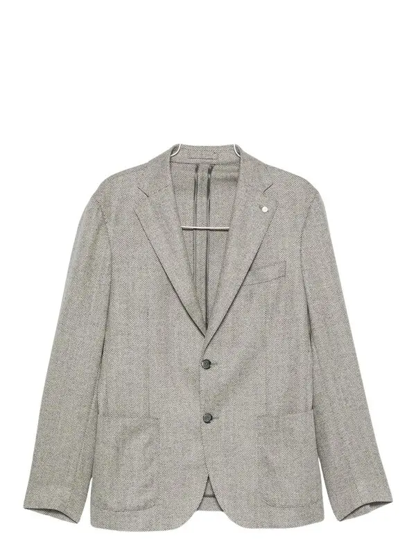LUIGI BIANCHI Herringbone-pattern Single-breasted Blazer - Grey
