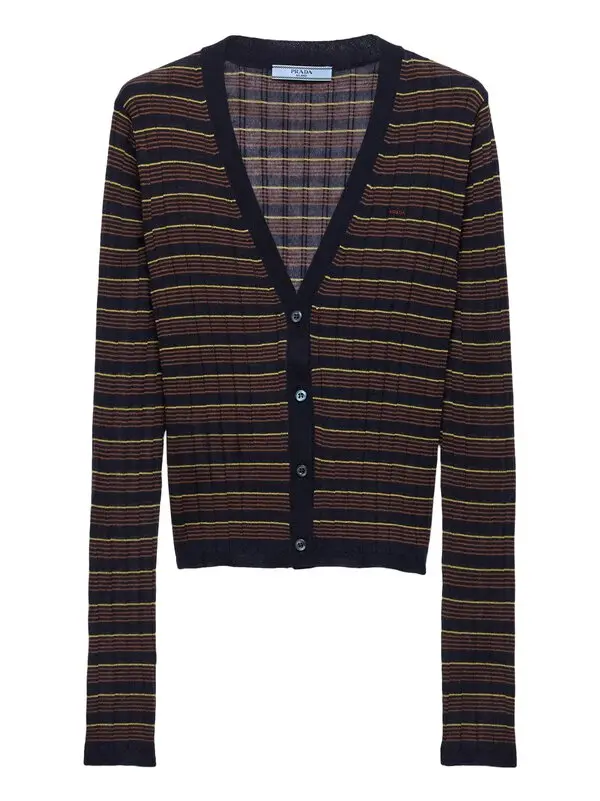Prada Striped Cashmere And Silk Cardigan - Blue/tobacco