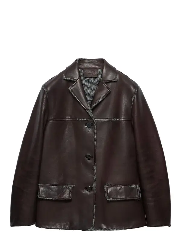 Prada Bonded Nappa Leather And Chevron Shetland Wool Jacket - Sienna