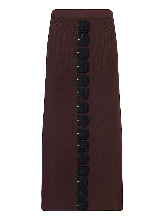 ZANKOV Wool Midi Skirt With Buckle Embellishment - Chocolate