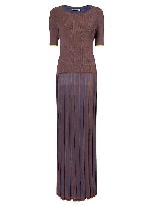 ZANKOV Pleated Knitted Maxi Dress - Brown Midnight Multi
