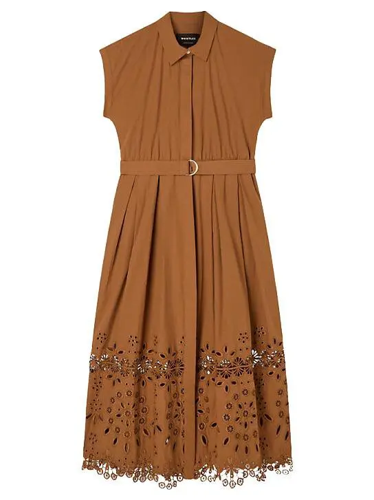 Whistles Sleeveless Broderie-detail Cotton Shirt Dress - Tan