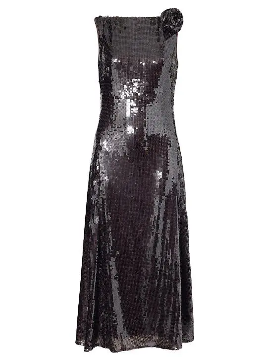 ROTATE BY BIRGER CHRISTENSEN Floral-embellished Square-neck Sequin Maxi Dress - Mole