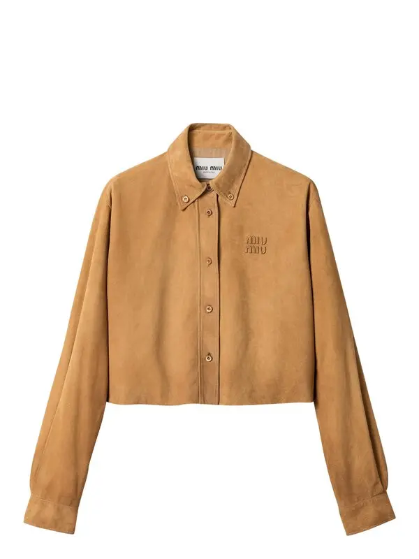 Miu Miu Waxed Suede Cropped Shirt - Neutral