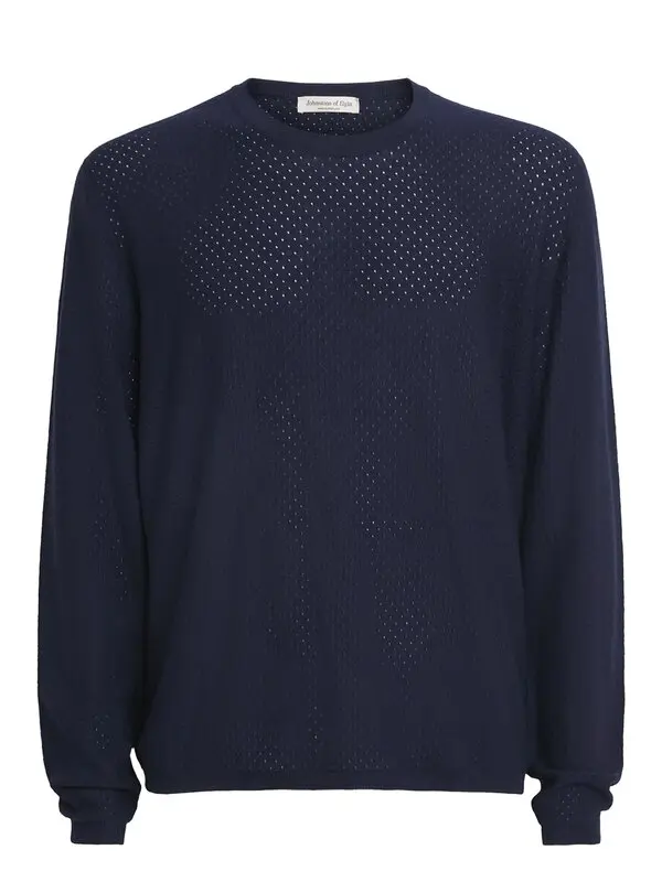 Johnstons Of Elgin Superfine Merino Wool Crew Neck Sweater - Navy