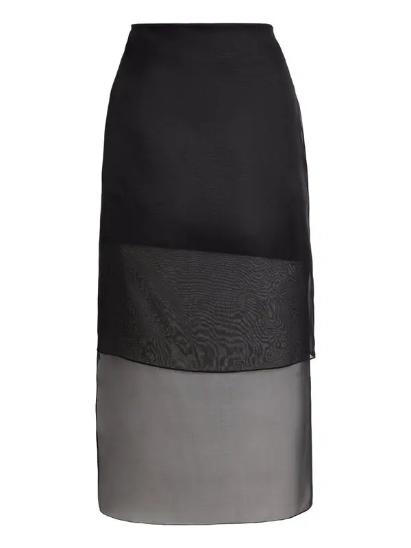 Brandon Maxwell Silk Semi-sheer Brett Midi Skirt - Black