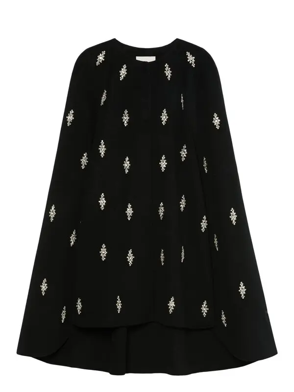 Marina Rinaldi Virgin Wool Embellished Cape Coat - Black