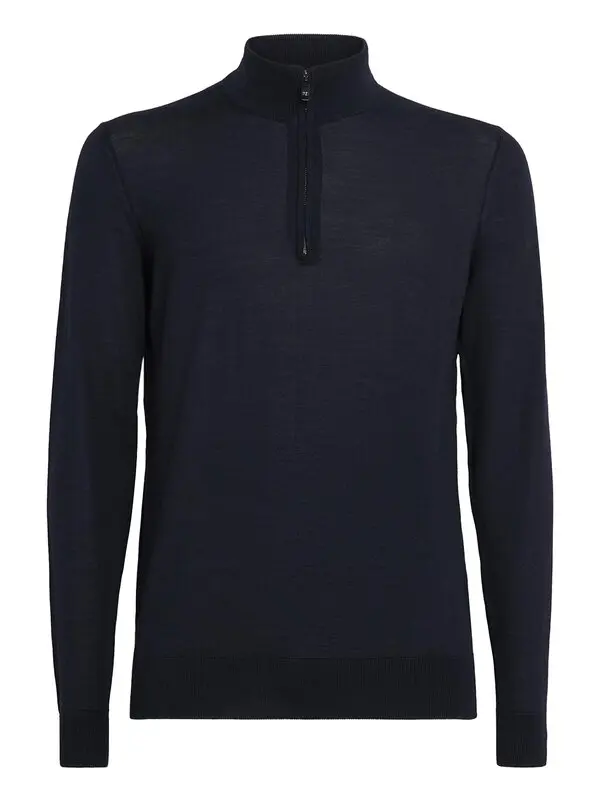 Pal Zileri Wool-silk Quarter-zip Sweater - Navy