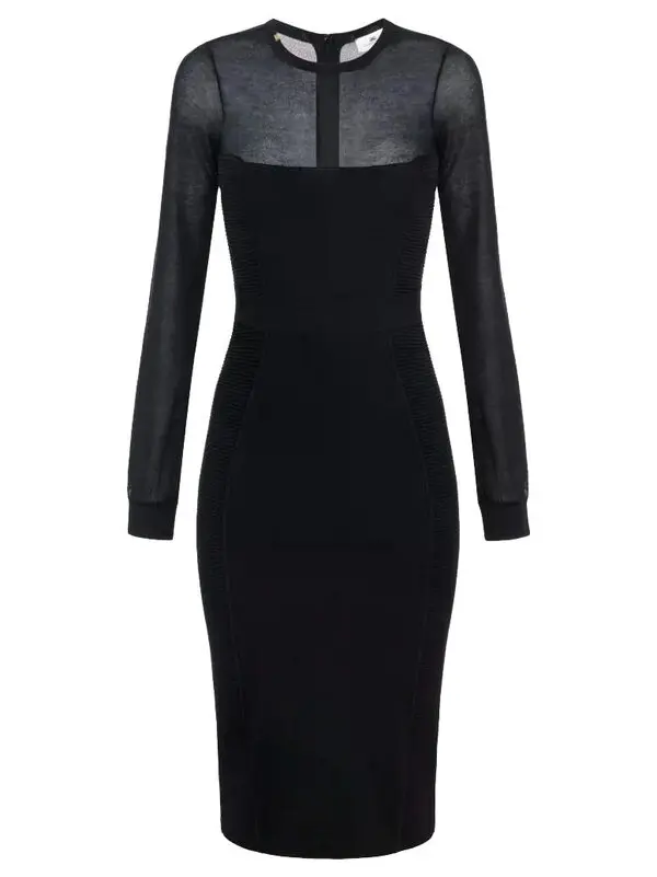 Elisabetta Franchi Knit Midi Dress With Sheer Paneling And 3d Effects - Black