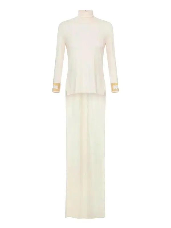 Elisabetta Franchi Long-sleeved Top With Structured Shoulders And Logo Detail - Neutrals