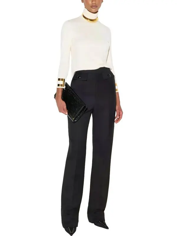 Elisabetta Franchi Long-sleeved Top With Structured Shoulders And Logo Detail - Neutrals