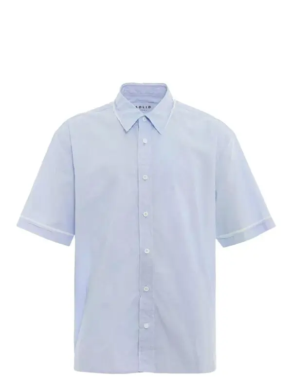 SOLID HOMME Piping-detail Short-sleeve Shirt - Blue