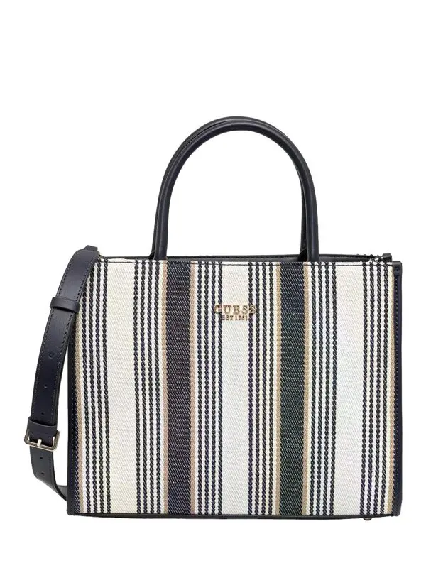 Guess Nicolette Striped Top-zip Tote Bag - Neutrals