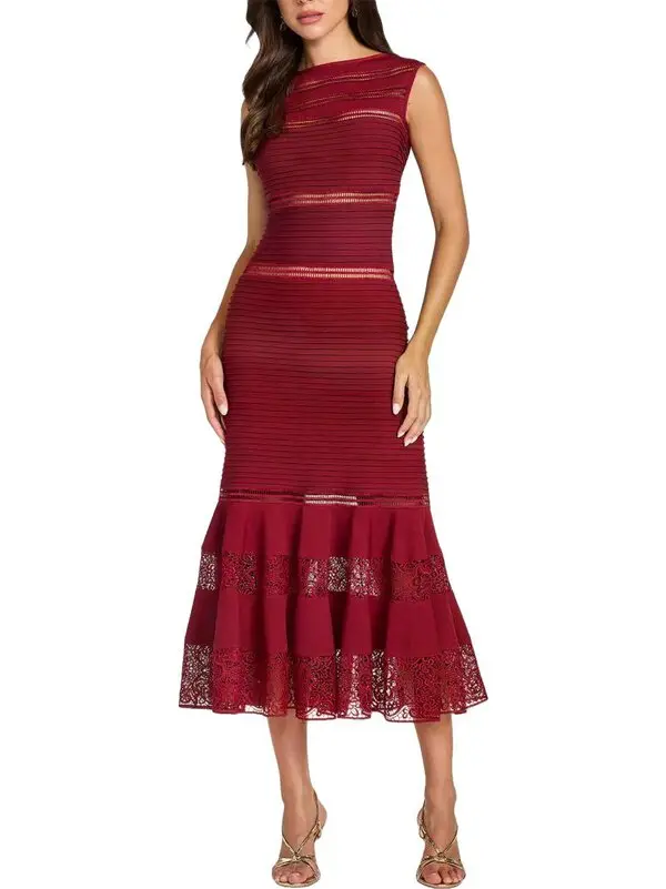 Tadashi Shoji Fiora Lace-panelled Pintuck-detail Midi Dress - Red