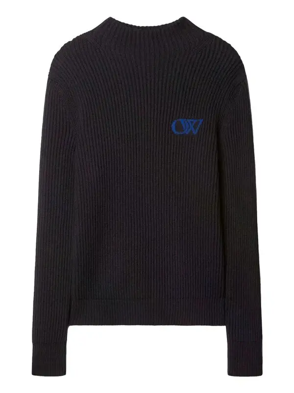 Off-White Logo Embroidered Rib-knit Jumper - Blue