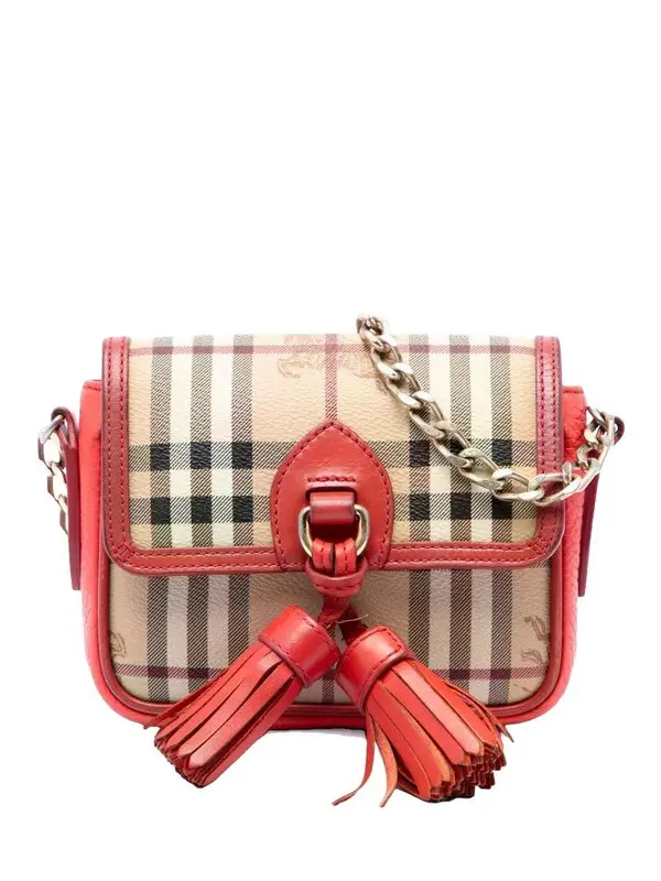 Burberry Mini Haymarket Check Coated Canvas Tassel Crossbody Bag - Neutrals