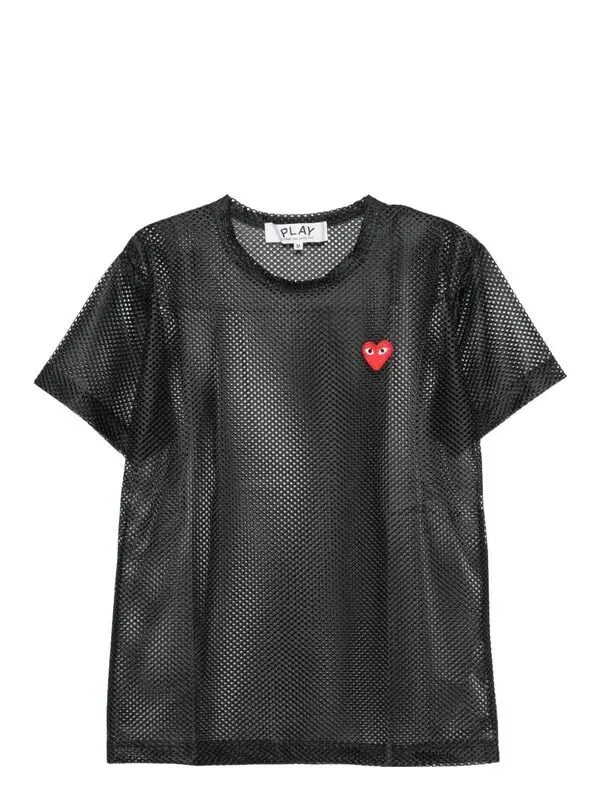 Play Comme Des Garcon Heart-patch Mesh T-shirt - Black