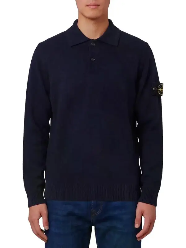 Stone Island Logo-patch Virgin Wool Polo Shirt - Blue
