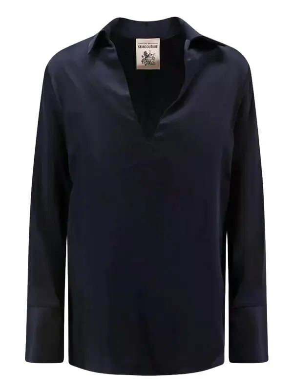 SEMICOUTURE Satin Finish V-neck Shirt - Blue
