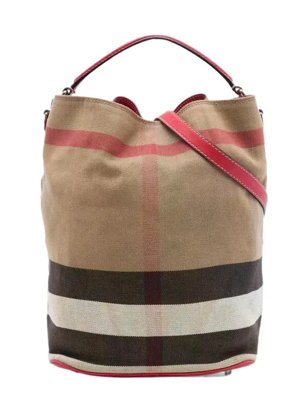 Burberry 2000-2017 Medium Mega Check Canvas Ashby Bucket Bag Satchel - Brown
