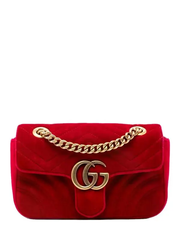 Gucci 2016-2026 Small Gg Marmont Matelasse Velvet Shoulder Bag - Red