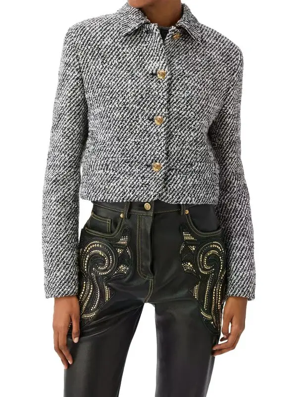 Versace Cropped Wool Bouclé Blouson - Black