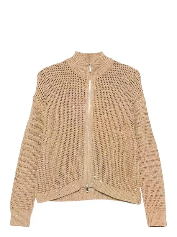 Max Mara Sequin-embellished Open-knit Cardigan - Neutrals