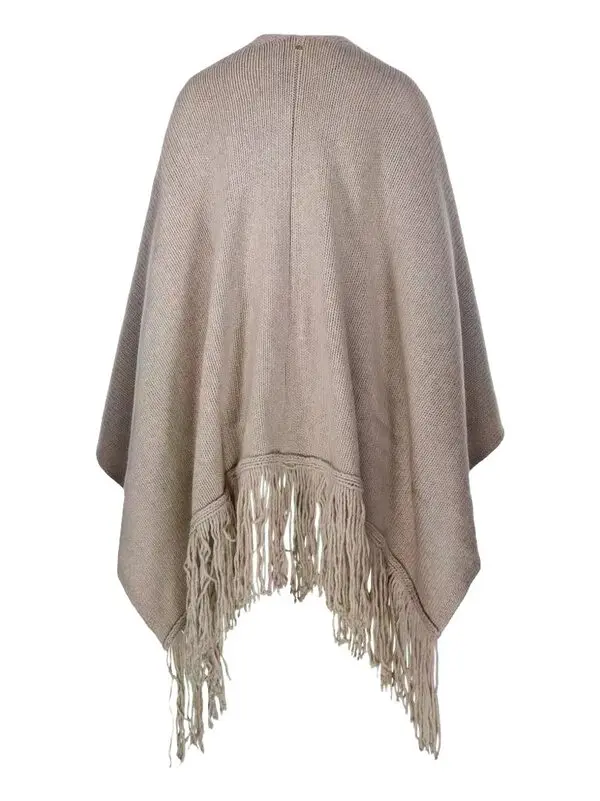 Max Mara Knitted Poncho With Fringe Trim - Neutrals