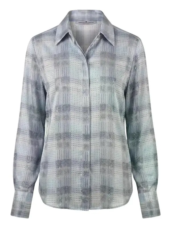 Ermanno Scervino Check-print Rhinestone Embellished Silk Shirt - Blue