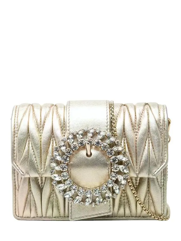 Miu Miu Matelassé Crystal Embellished Crossbody Bag - Gold