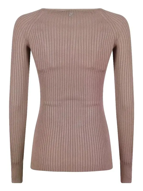 DONDUP Ribbed Knit V-neck Top - Brown