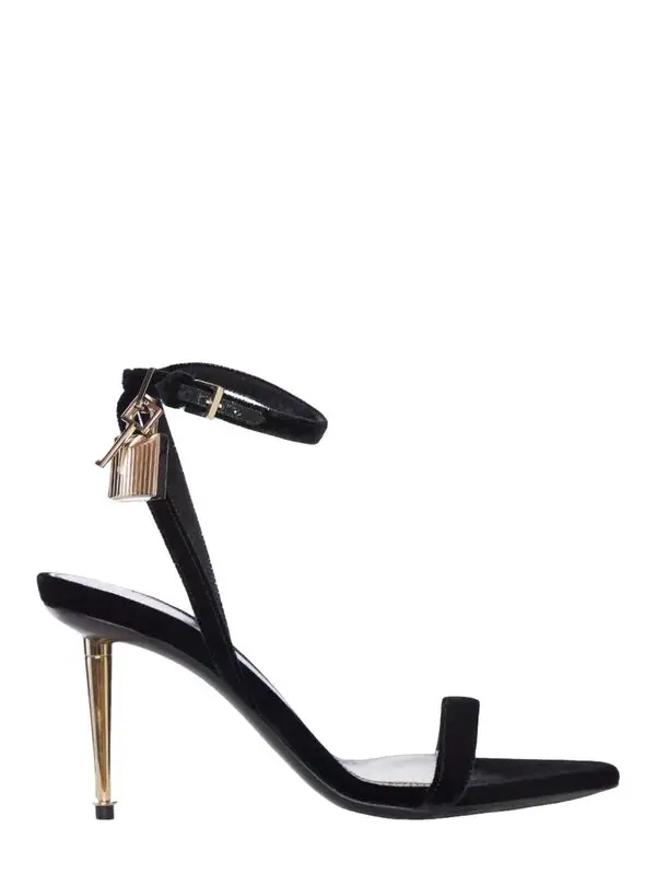 TOM FORD Padlock-detail Velvet Stiletto Sandals - Black