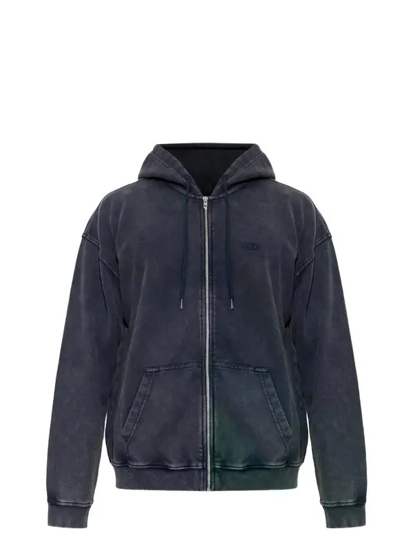 DIESEL® Zip-up Hoodie In Treated Cotton Fleece - Blue