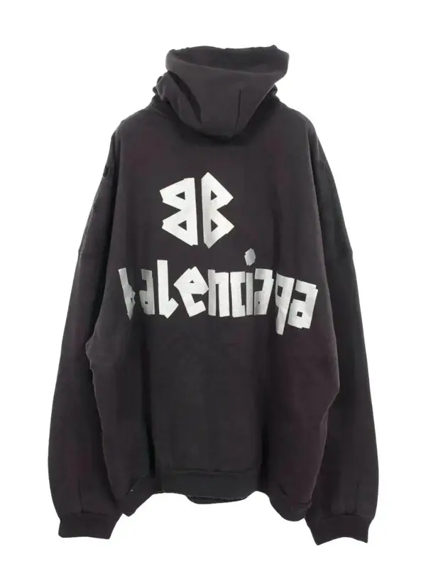 Balenciaga Logo Print Distressed Hoodie - Grey