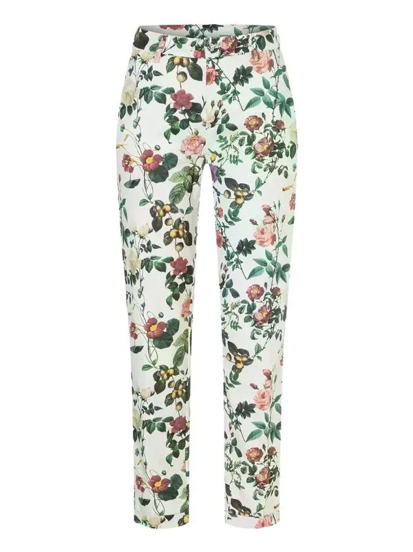 Mac Jeans Floral Print Trousers With Turn-up Hems - White