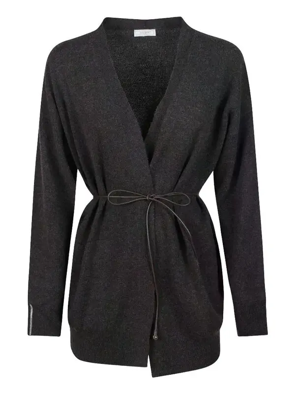 Peserico Belted V-neck Cardigan - Grey