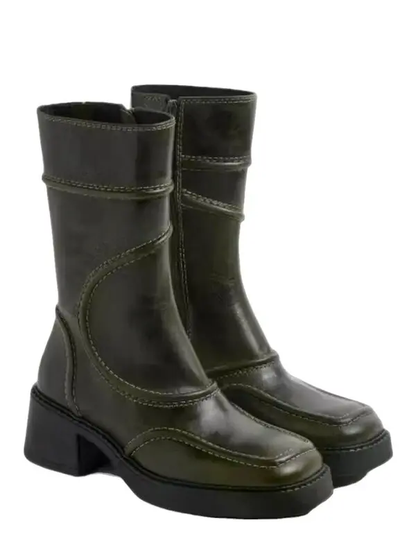 MIISTA Malene Leather Boots With Contrast Stitching - Green