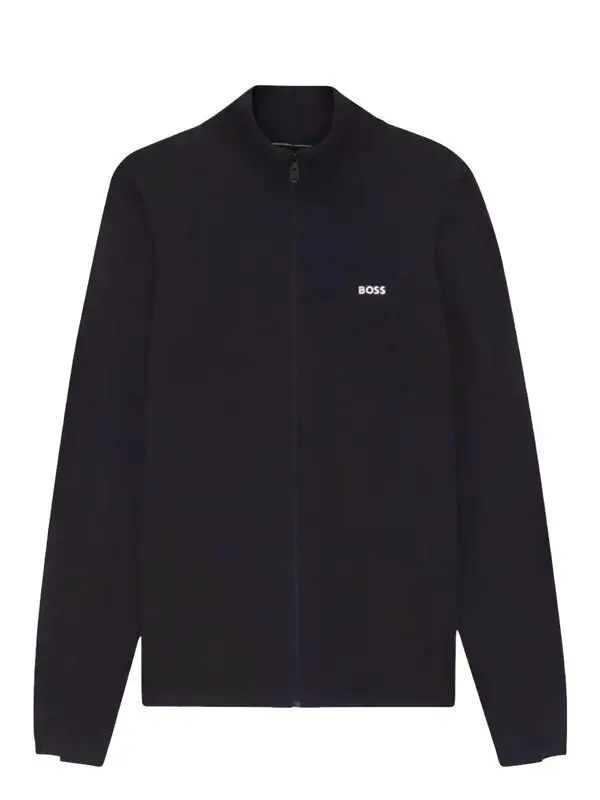 BOSS Knitted Cotton Cardigan With Contrast Logo - Black