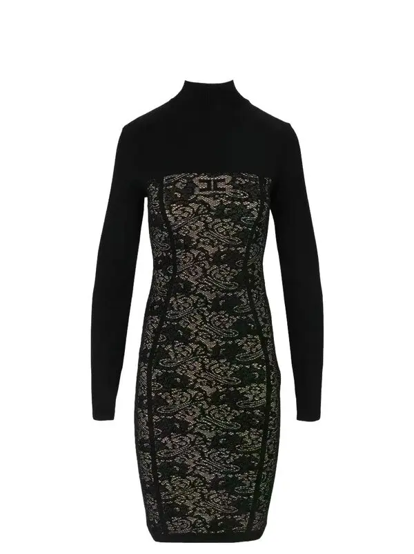 Elisabetta Franchi Lace-panelled High-neck Mini Dress - Black