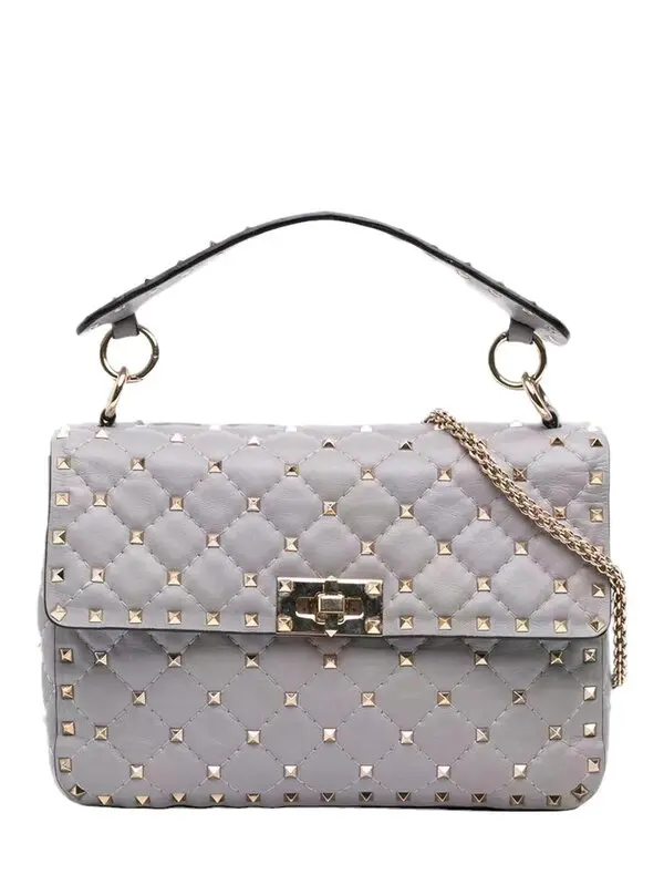 Valentino Garavani 2000-2017 Medium Nappa Rockstud Spike Satchel - Grey