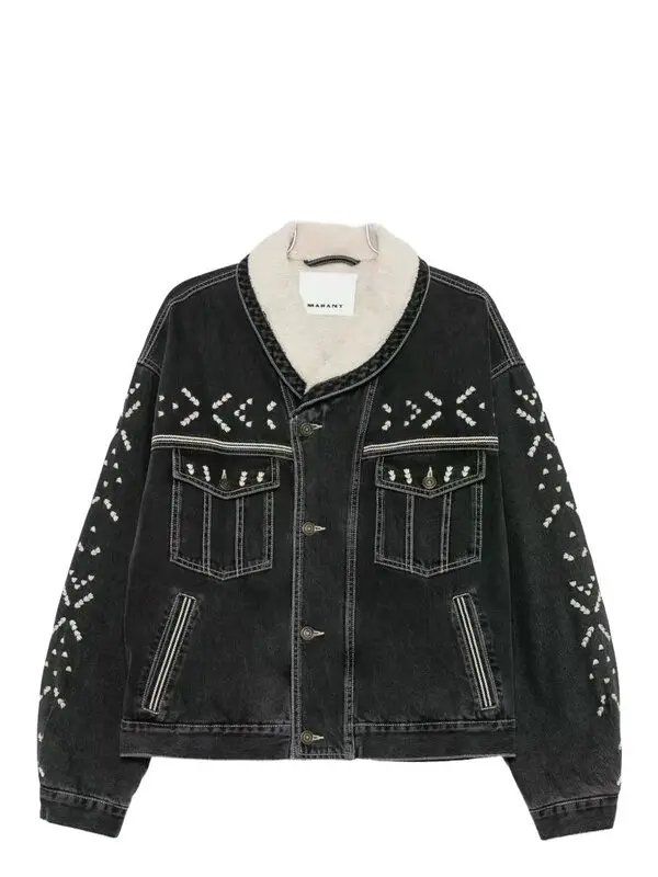 Isabel Marant Étoile Embroidered Denim Trucker Jacket - Black